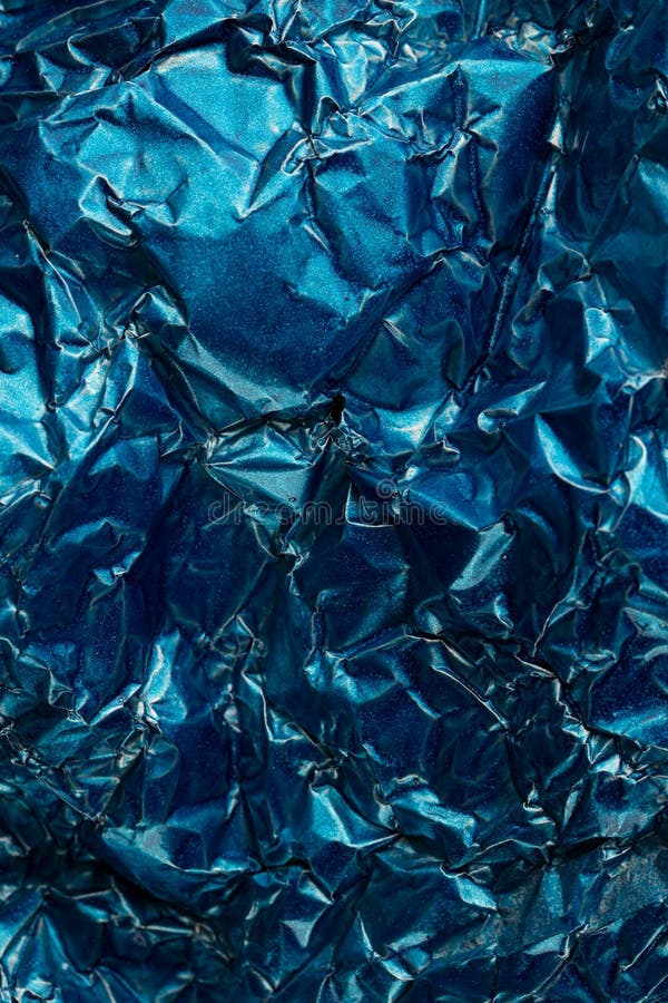 Close Up of Crumpled and Shiny Blue Foil with Copy Space Stock Photo ...