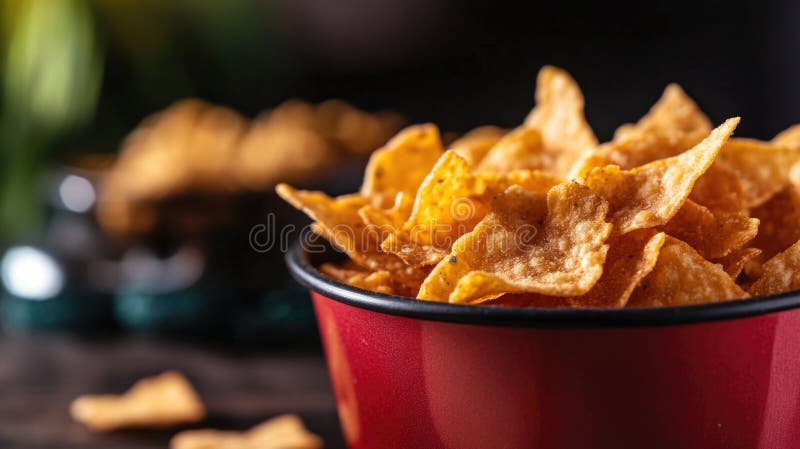 Close-up of Crunchy Corn Tortilla Chips in Red Bowl for Snack Time ...
