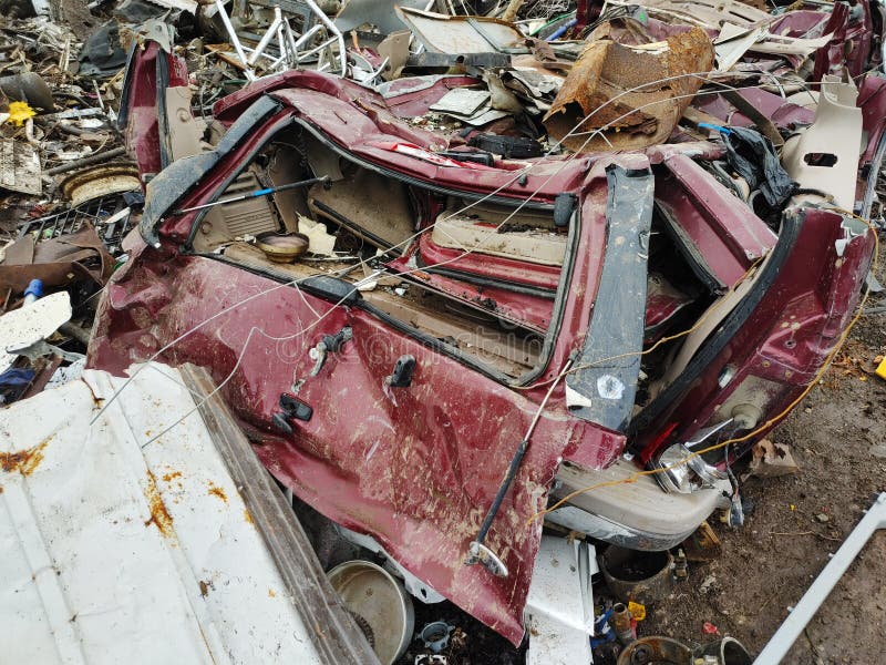 Close Up of a Crushed Red Car`s Rear Windshield Stock Image - Image of ...