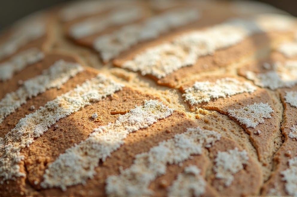Close-up of Crusty Artisan Bread with Flour Pattern Detail Stock ...