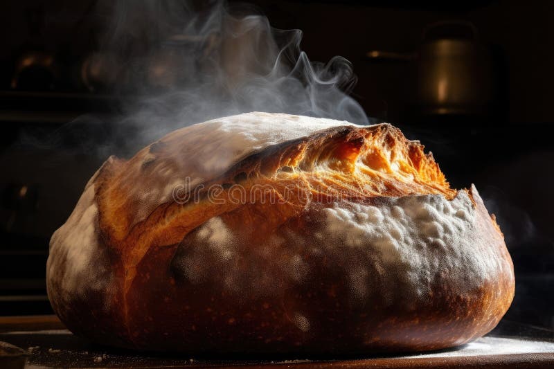 Close-up of Crusty Loaf, with Steam Rising from the Bread Stock ...