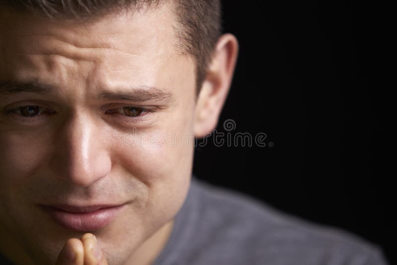 Close Up of Crying Young White Man Looking Down, Horizontal Stock Image ...