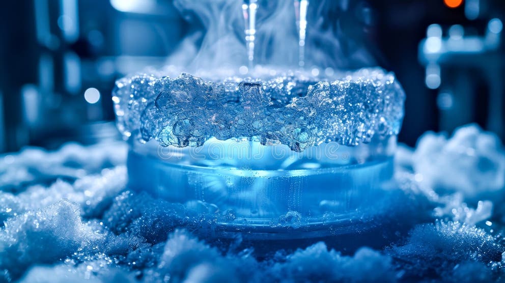 Close-up of a Cryogenic Freezing Process with Ice Forming in a Lab Stock Illustration ...