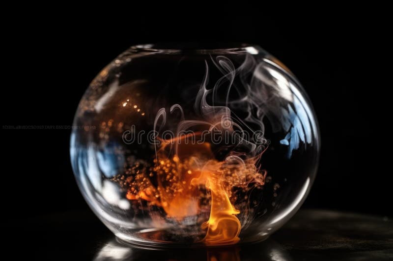 Close-up of Crystal Ball with Smoke and Fire Rising from the Surface ...