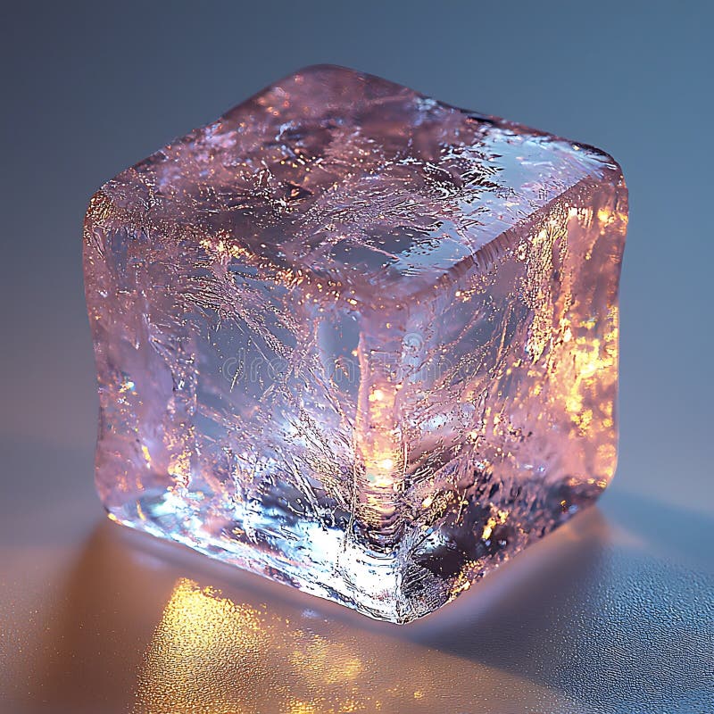 Crystal-clear Ice Cube Macro, Sharp Textures in Glow. Stock ...