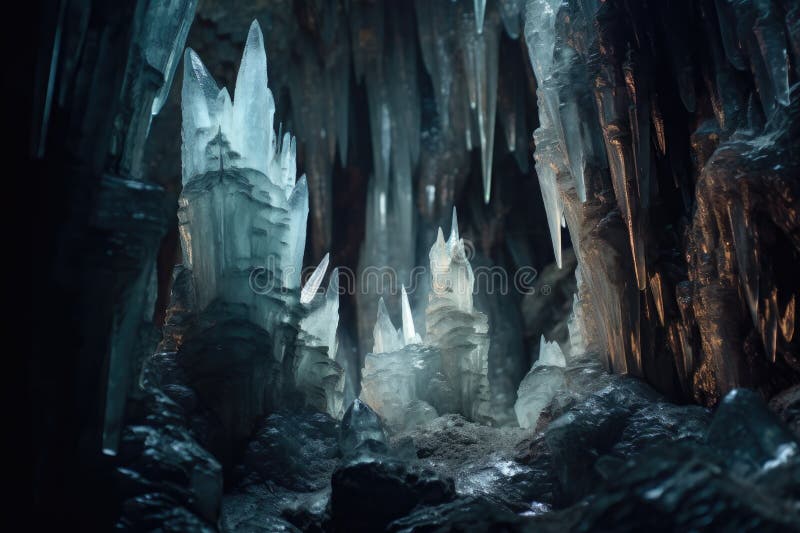 Close-up of Crystal Formations in Dark Cave Stock Illustration ...