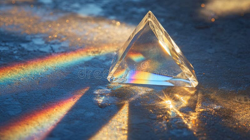 A Close-up of a Crystal Prism Casting Rainbows on a Clean Surface Stock ...