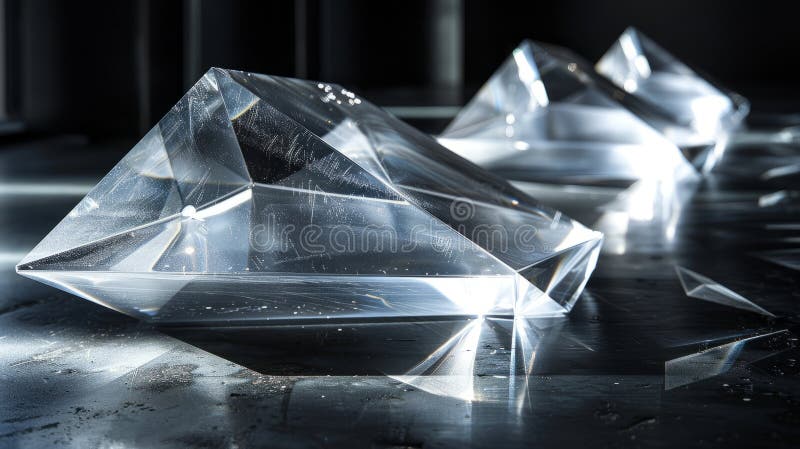 Close-up of Crystal Prisms on a Reflective Surface with Light ...