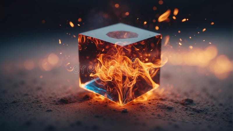 A Close Up of a Cube Alongside Fire Coming Out of it. Stock ...