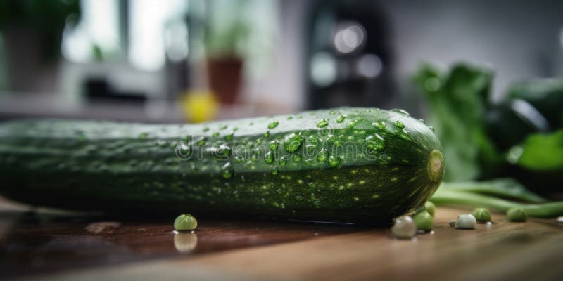 A Close Up of a Cucumber on a Table. AI Generative Image. Stock ...