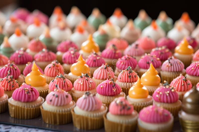 Close-up of Cupcakes with Toppers, Arranged in Rows Stock Image - Image ...