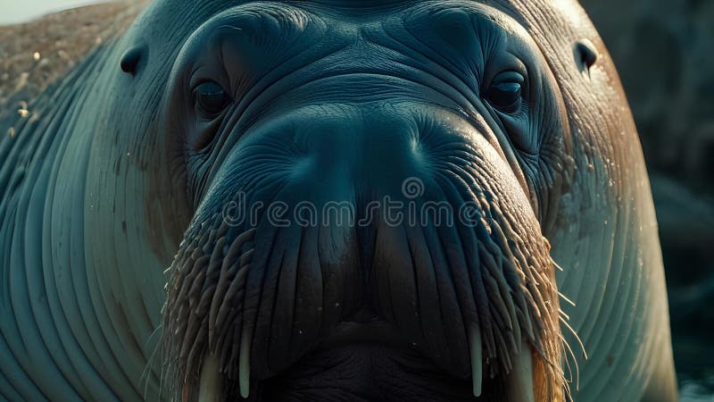 Close Up of Curious Face of a Walrus Stock Illustration - Illustration ...