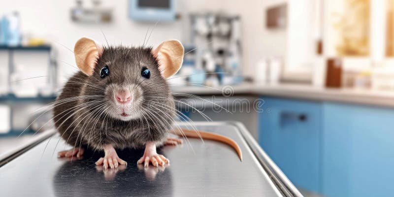 Close-Up of a Curious Rat on a Metal Table in a Laboratory Setting ...