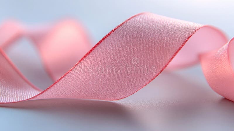 Close Up of a Curled Pink Ribbon with Shimmering Texture on Smooth ...