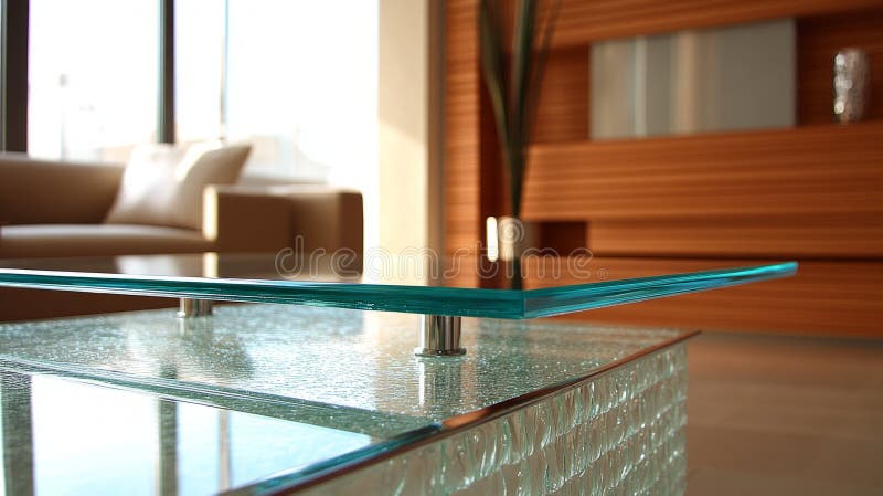 Close-up of a Custom-built Coffee Table with Beveled Glass and Sleek ...