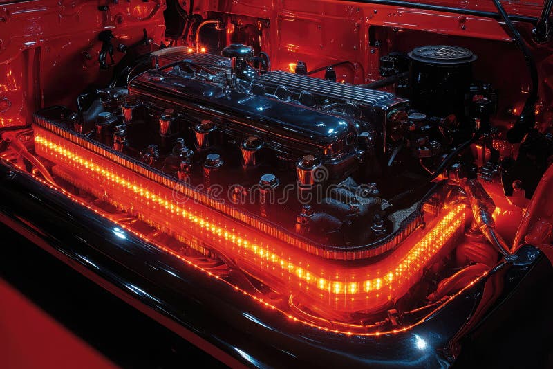 Custom Car Engine Bay with Neon LED Lighting Stock Illustration ...