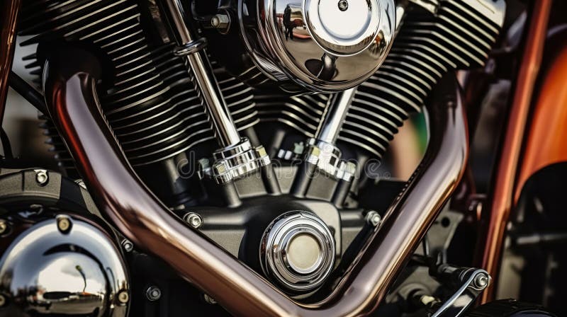 A Close-Up of a Custom Motorcycle Engine. Generative AI Stock Photo ...