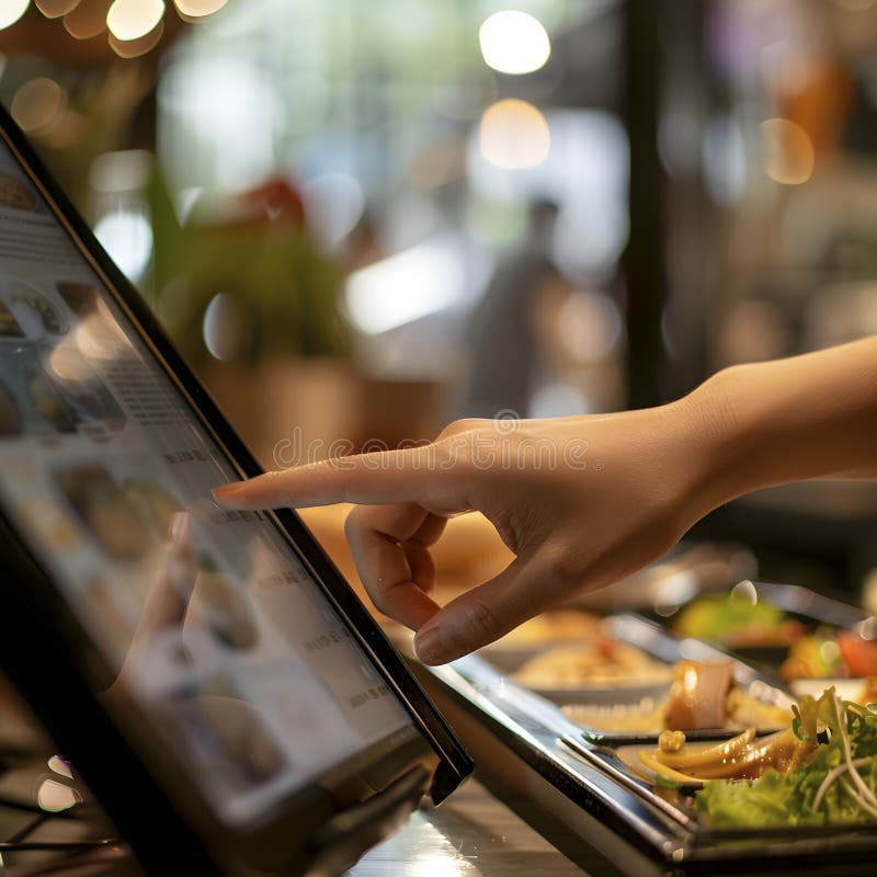 Choosing Dish on Digital Menu at Restaurant Stock Illustration ...
