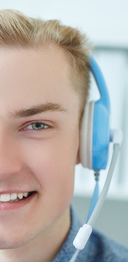 Close-up of a Young Smiling Customer Service Agent with Headset. Stock ...