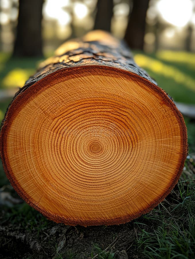 Close-up of a Cut Log with Visible Growth Rings in a Forest. Stock ...