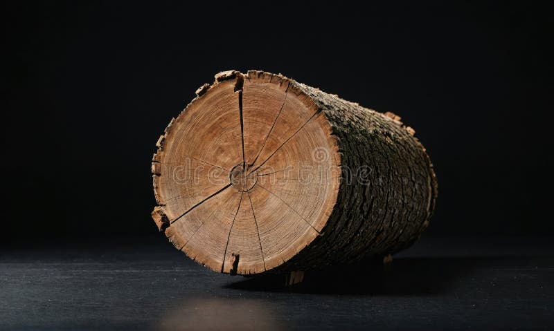 A Close-up of a Cut Log with Visible Growth Rings, Resting on a Dark ...