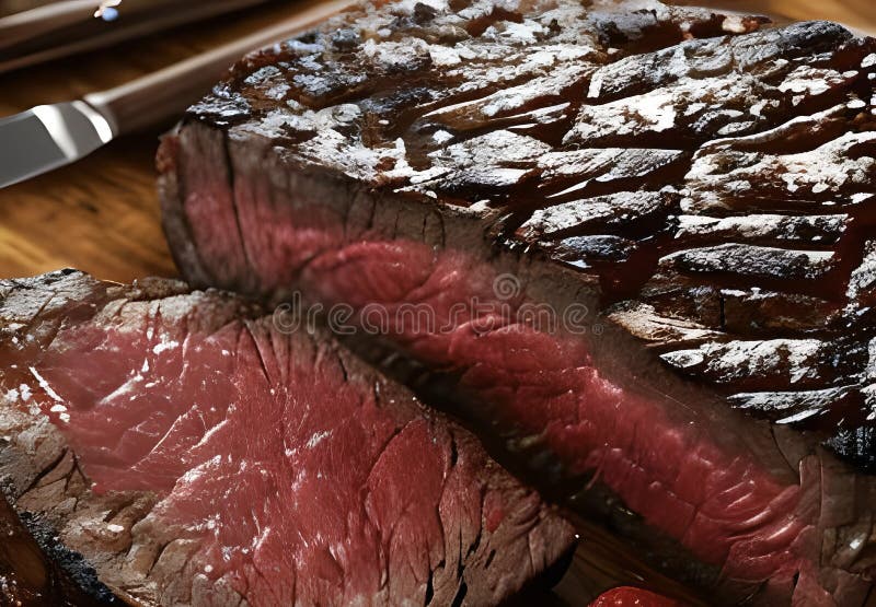 Close Up of a Cut of Medium Rare Steak Generative AI Stock Illustration ... Close Up of a Cut of Medium Rare Steak Generative AI Stock Illustration ...