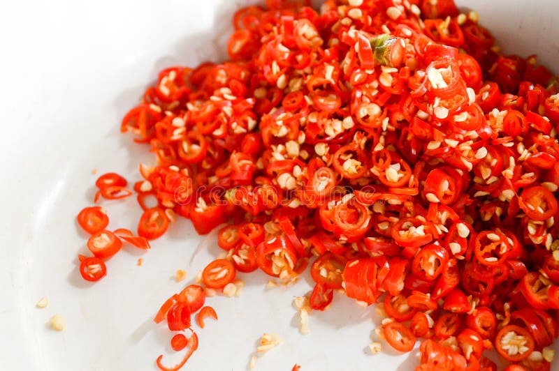 Cut Slices of Red Chili Pepper Stock Photo - Image of vegetable, spice ...