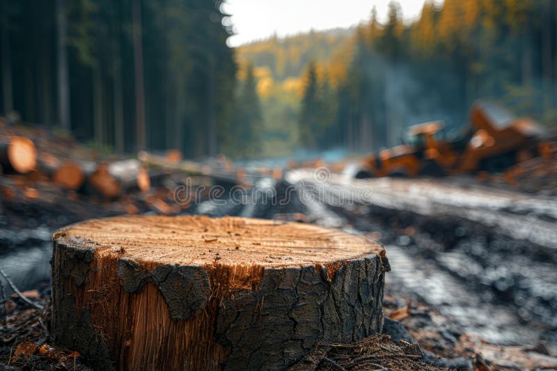 Close-up of a Cut Tree Stump with a Blurred Background of Forest ...