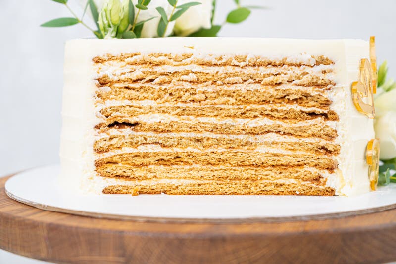 Close-up of a Cutaway Honey Cake. Side View. Layer Cake. Stock Image ...