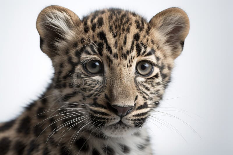 Close-up of a Cute Amur Leopard S Face on a White Background Stock ...