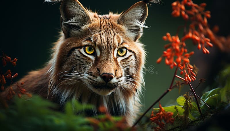 Close Up of a Cute Bobcat Staring in the Forest Generated by AI Stock ...