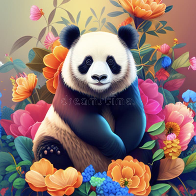 Cute Endangered Panda. Artificial Intelligence Drawing Stock ...