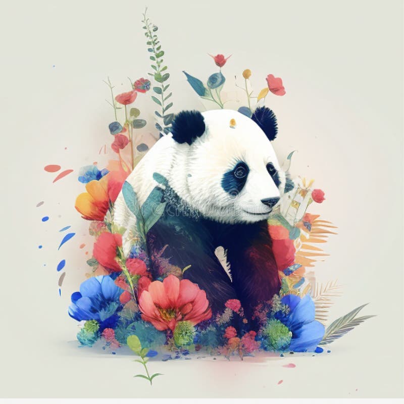 Cute Endangered Panda. Artificial Intelligence Drawing Stock ...