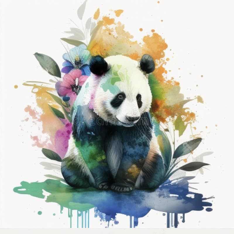 Cute Endangered Panda. Artificial Intelligence Drawing Stock ...