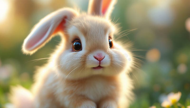 Adorable Bunny in Spring Meadow Stock Illustration - Illustration of ...