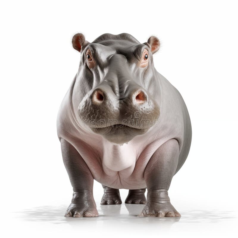 Close-Up of a Cute Hippopotamus Standing on White Background Stock ...