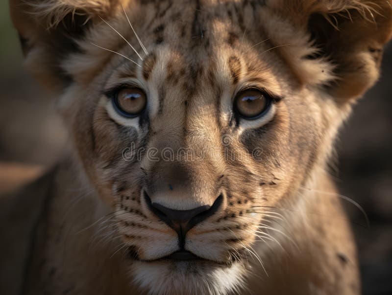 Close-up of a Cute Lion Cub in the Nature Stock Illustration ...