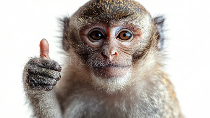 Close-up of a Cute Monkey Giving a Thumbs-up Gesture Against a White ...