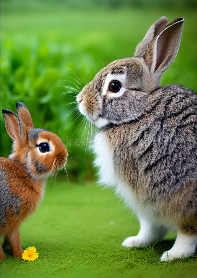 Cute Rabbit with Green Grass , Ai Generated Stock Illustration ...