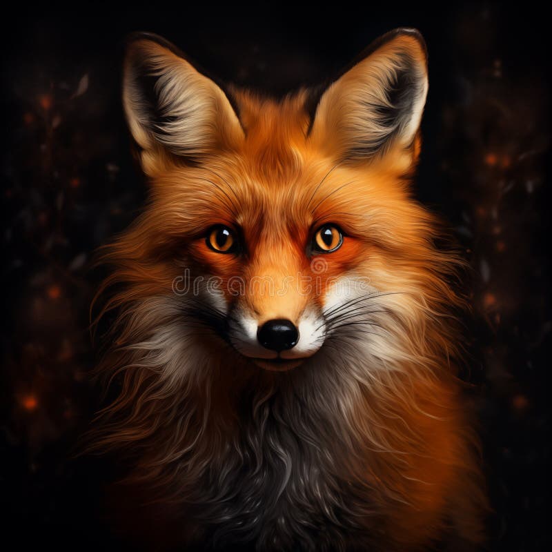 Close Up of Cute Red Fox in Gradient Dark Background Stock Illustration ...