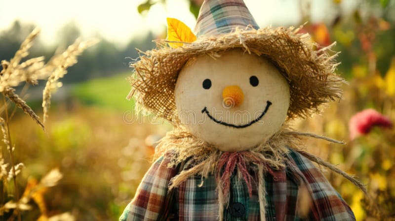 Close Up on Cute Scarecrow on a Field Stock Illustration - Illustration ...