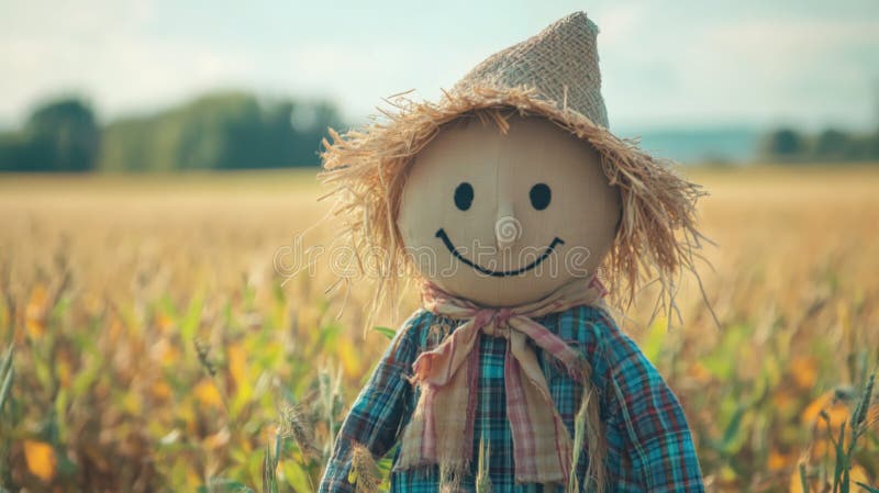 Close Up on Cute Scarecrow on a Field Stock Illustration - Illustration ...