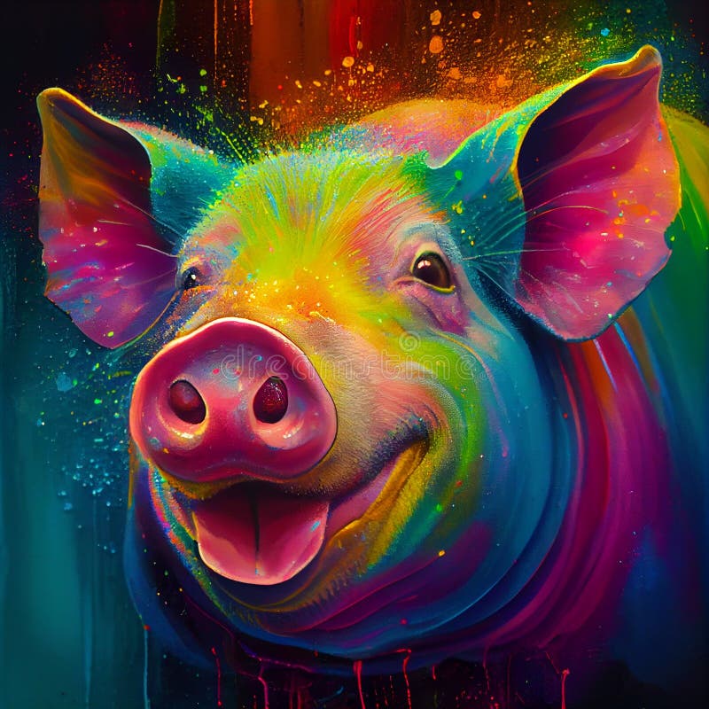 Close-up Cute Smiling Pig Portrait. Generative AI Stock Illustration ...