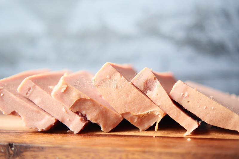 Close Up of Cutting Canned Meat with a Knife on Table Stock Image ...