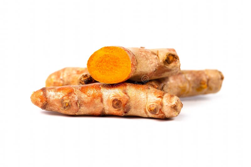 Close Up of Cutting of Turmeric Roots on White Background, Herbs Stock ...