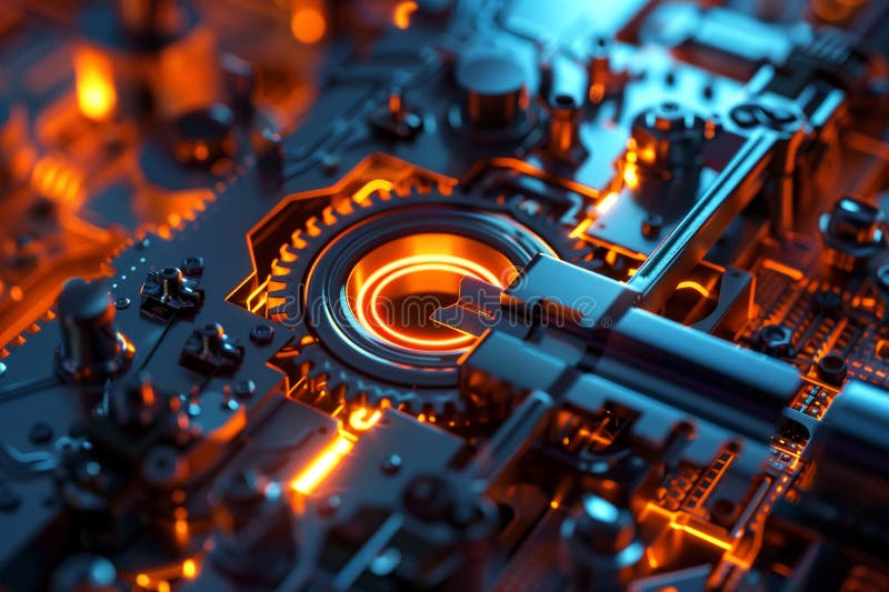 Closeup of a Cyber Key Turning Inside a Complex 3D Lock Mechanism Stock ...