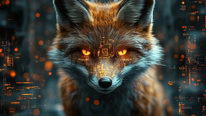 Cybernetic Fox with Glowing Orange Circuitry Details Stock Image ...