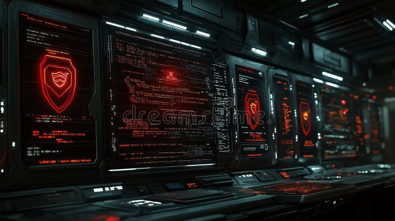 Close Up of a Cybersecurity Alert on a Computer Screen Set in a Modern ...