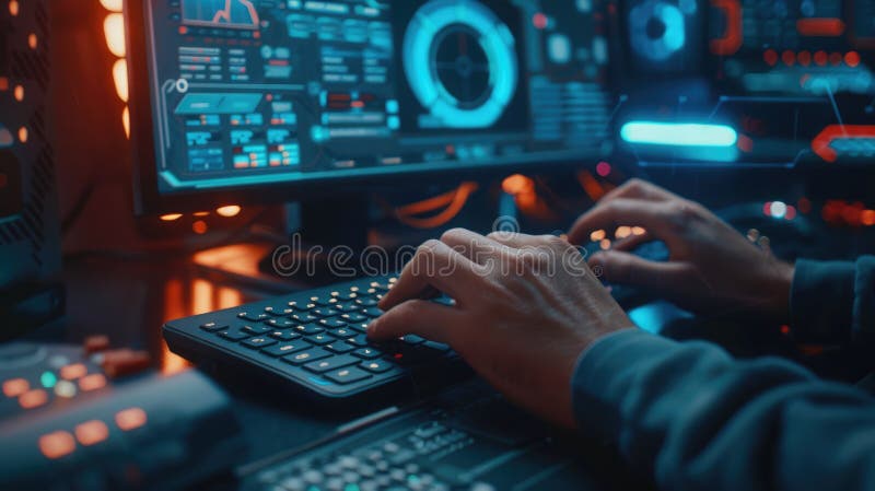 Close-up of a Cybersecurity Expert& X27;s Hands Typing, with Secure ...