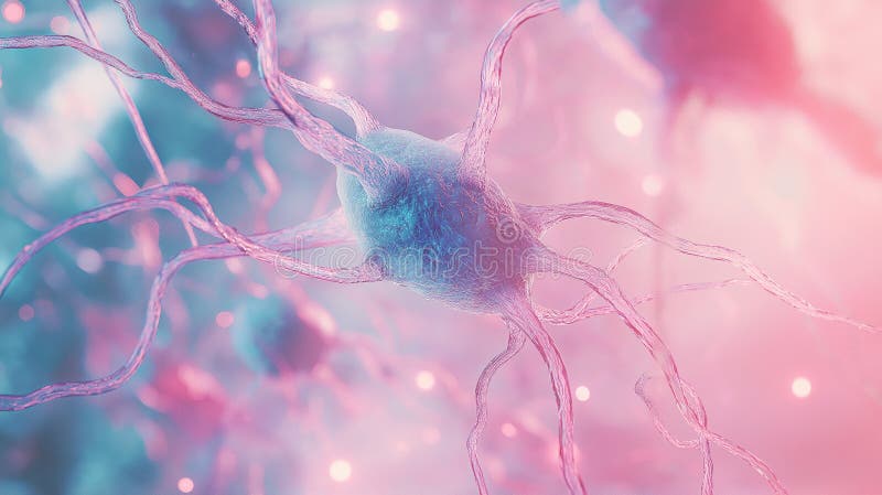 Close-up 3D Illustration of a Glowing Nerve Cell with Dendrites ...